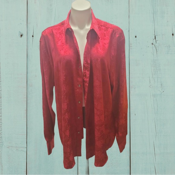 Shirts | Coofandy Red Satin Embossed Button Down Shirt Size | Poshmark